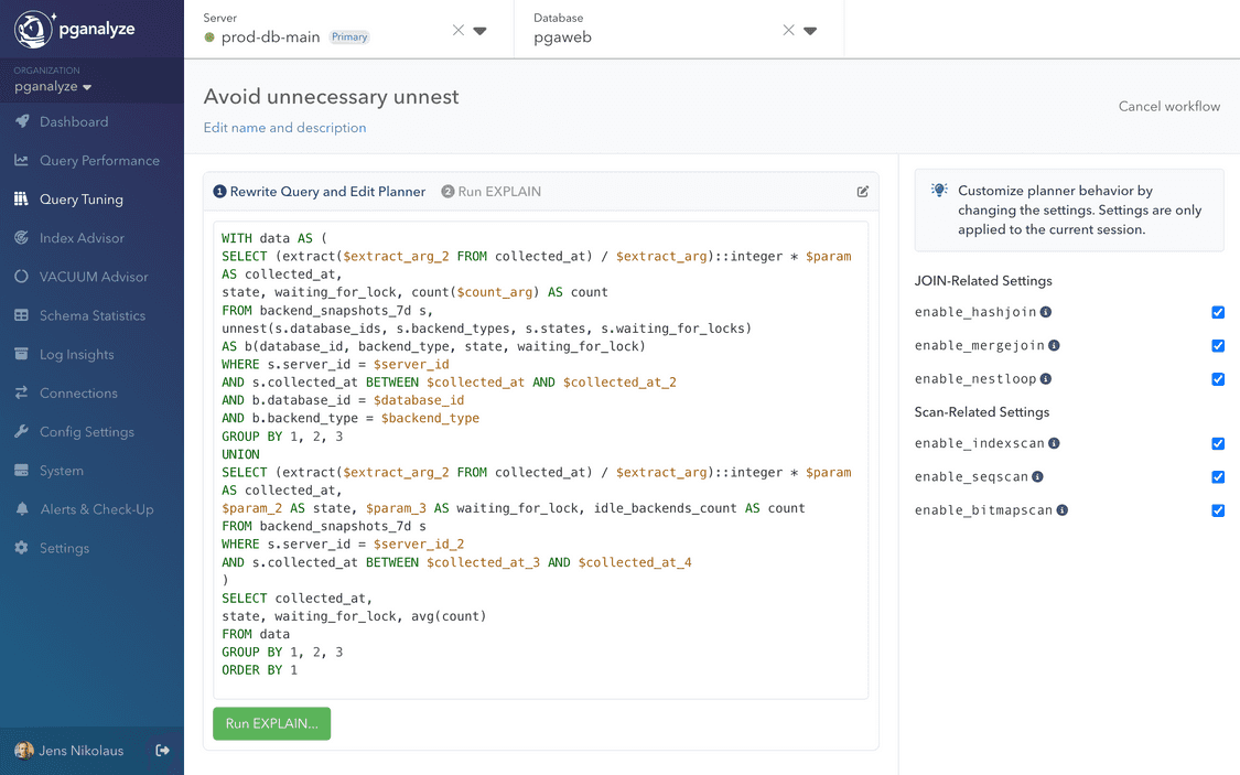 Introducing Query Tuning Workbooks: Safely Tune Postgres Queries on Production with pganalyze